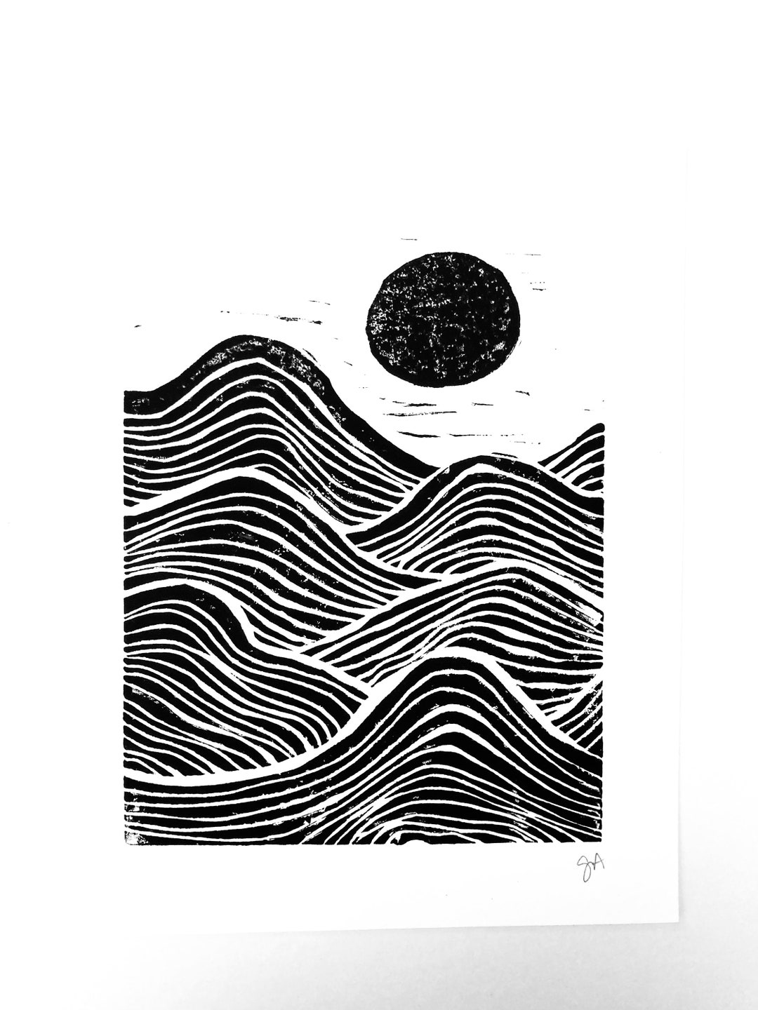 Linoleum Block Print - Sunrise and Sunset - Minimal Black 8x10 ...