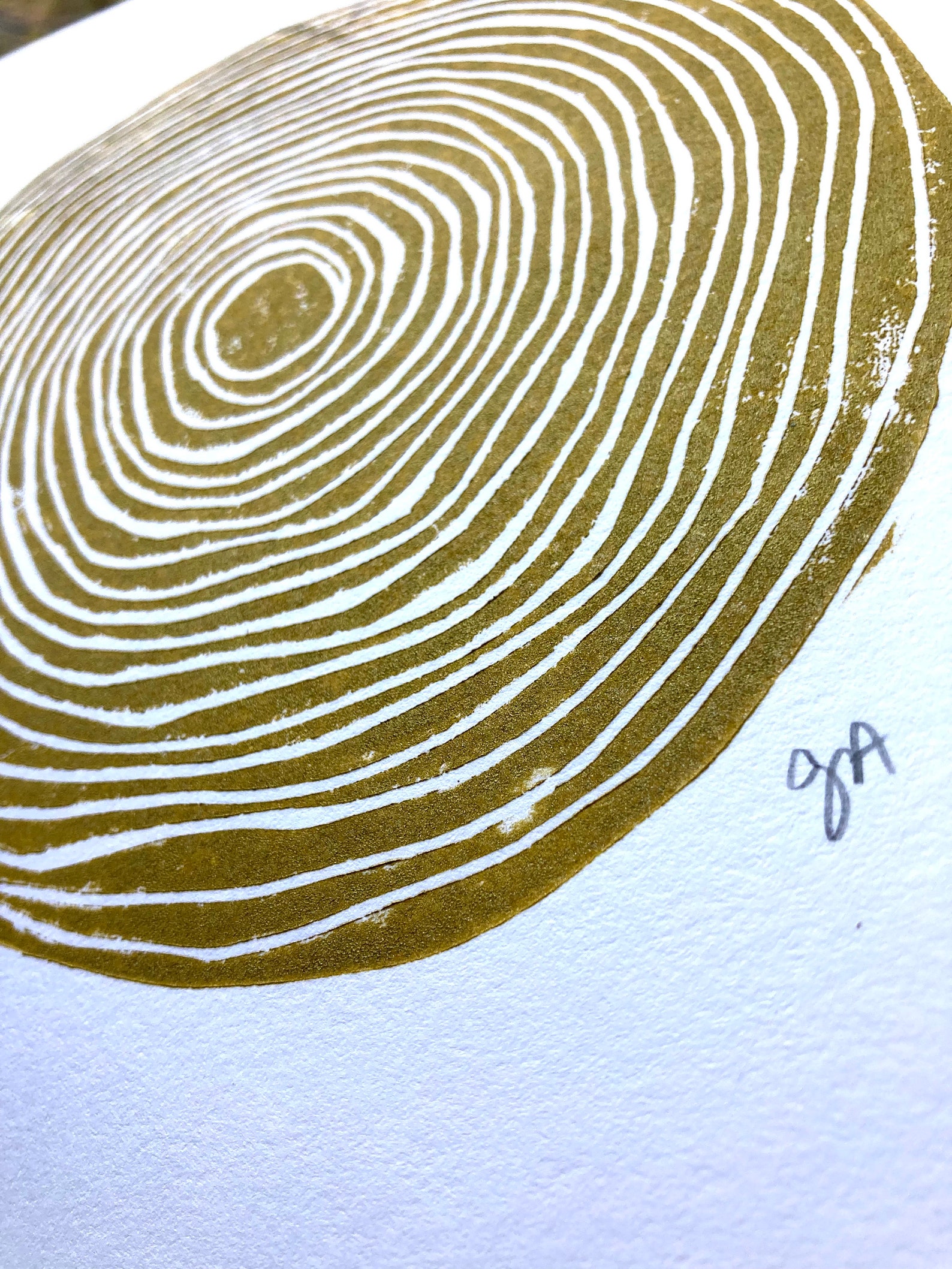 Minimal Geometric Circle Relief Print - Gold Relief Linocut - 8x10 Tree ...