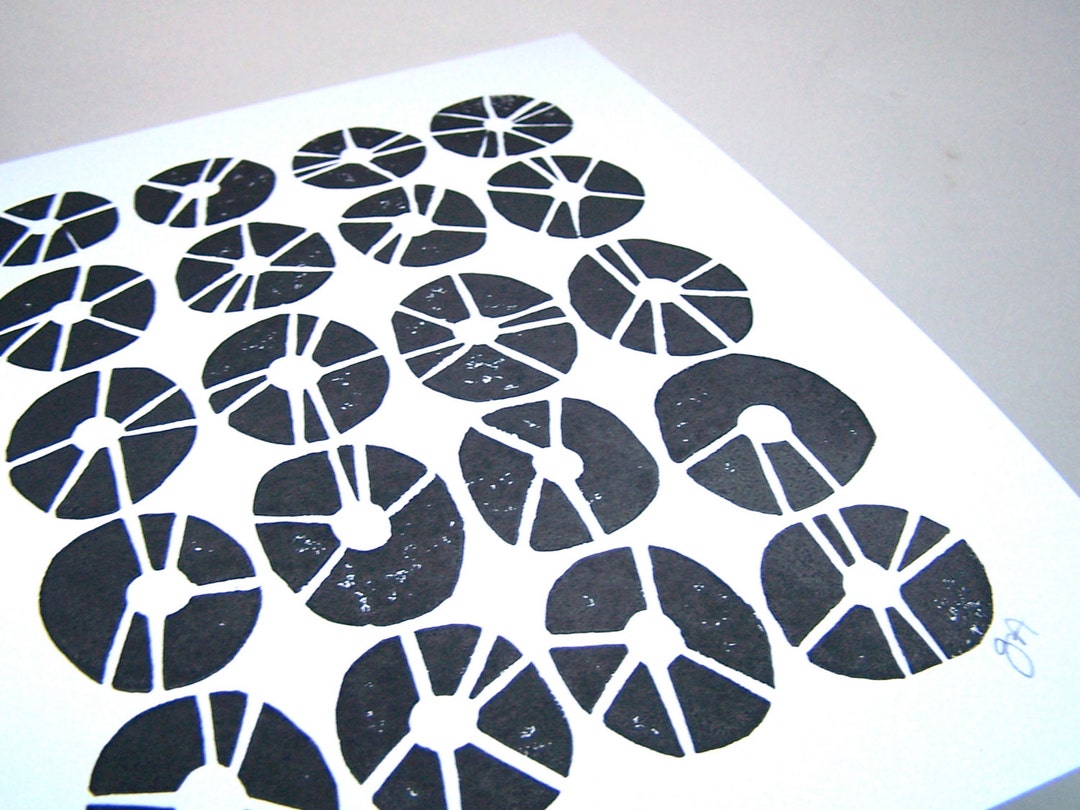 Geometric Linocut Print Black Circle Rings 8x10 Poster Abstract ...