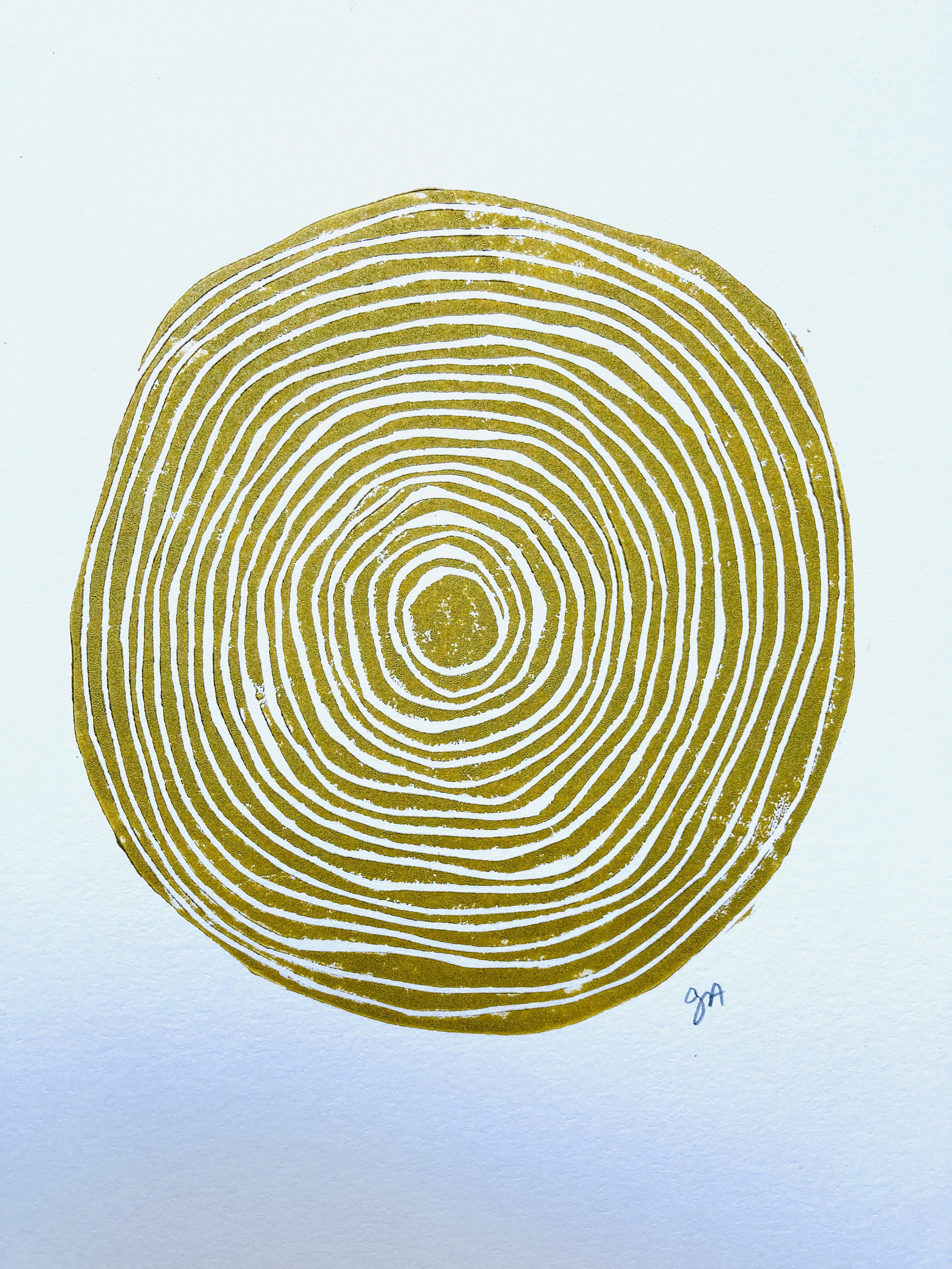 Minimal Geometric Circle Relief Print - Gold Relief Linocut - 8x10 Tree ...