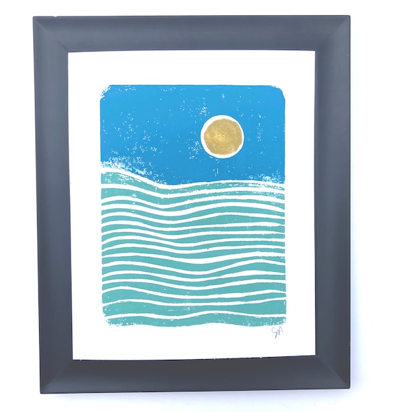 Linocut Moon - Etsy