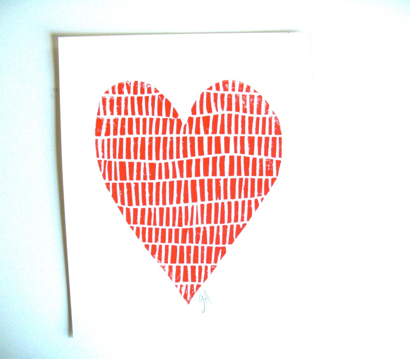Red Heart Linocut Print Minimal Wall Art 8x10 Letterpress | Etsy