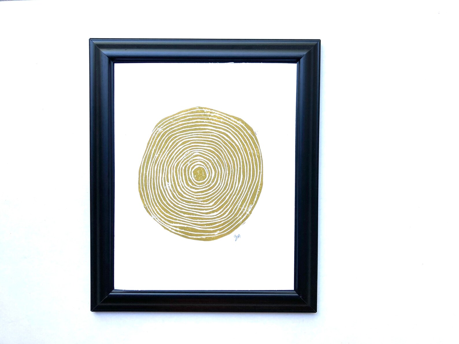 Minimal Geometric Circle Relief Print - Gold Relief Linocut - 8x10 Tree ...