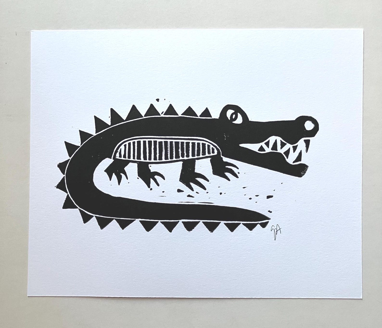 El Cocodrilo - 8x10 Hand Pressed Block Print - Mad Crocodile Relief ...