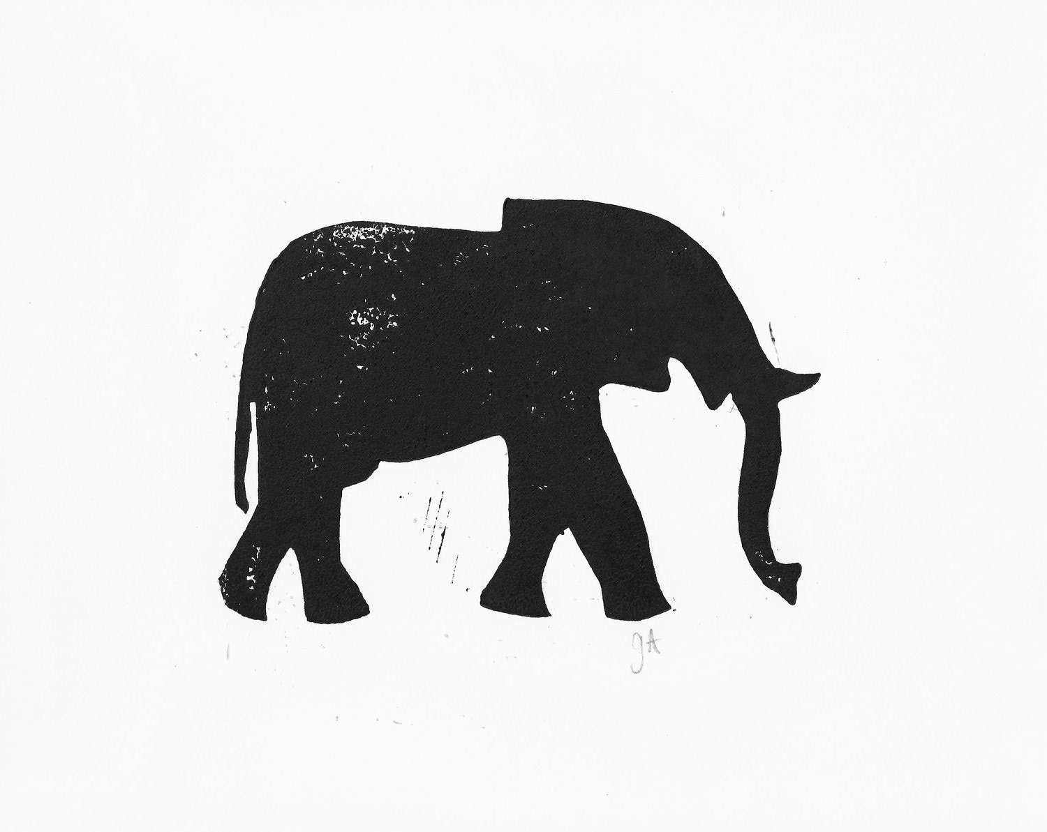 Minimal elephant linocut print Black linoleum block print | Etsy