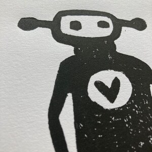 Robots in Love - Sweet Minimal Hand-pressed Linocut Print - Anniversary ...