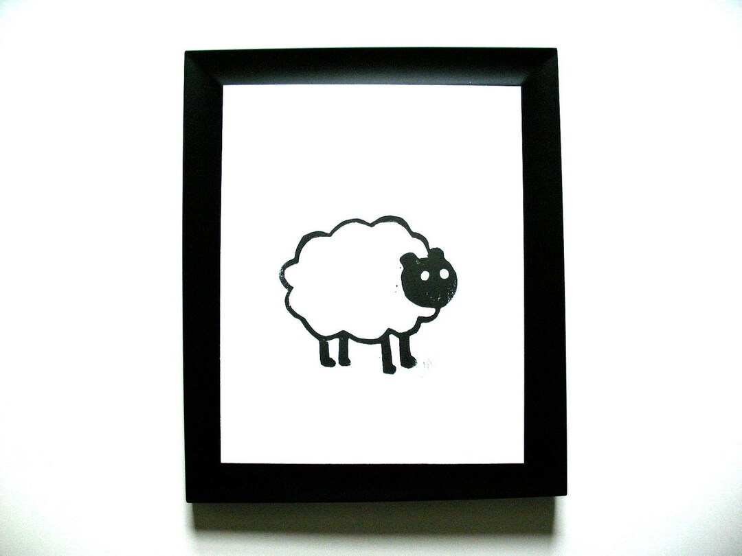 Minimal Sheep Print BLACK Block Print Nursery Relief Print 8x10 Hand ...