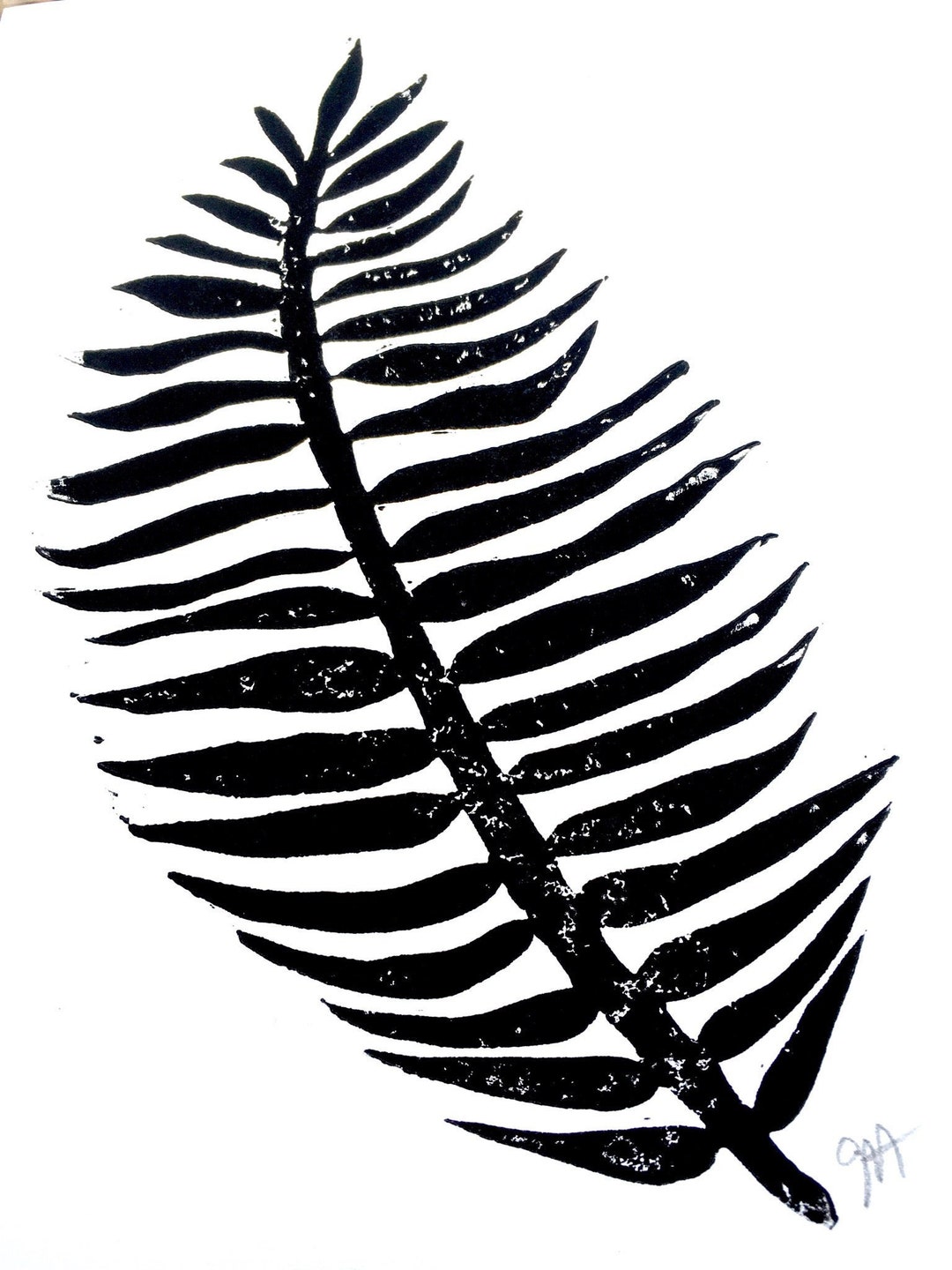 Palm Leaf Silhouette Linoleum Block Print- Black Hand Pulled Poster ...