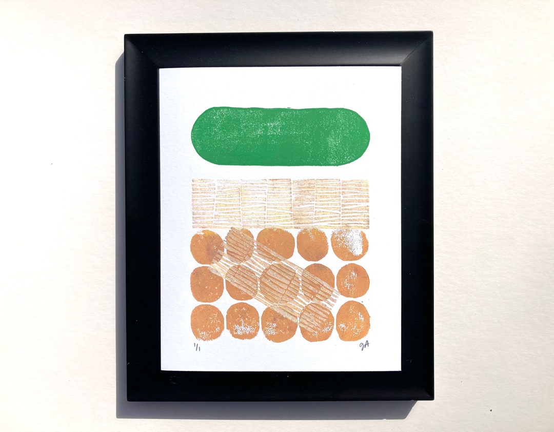 Monoprint - Abstract Multi-color Relief Print - Beige and Green ...