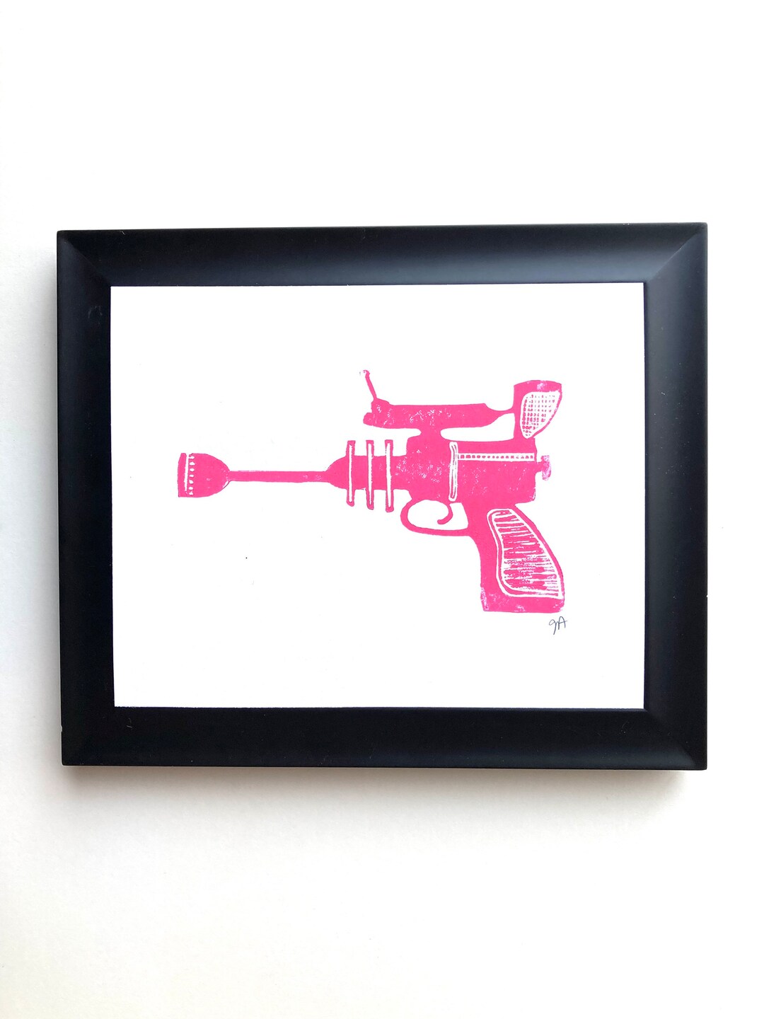 Sizzling Hot Pink Ray Gun - 8x10 - Linocut Block Print - Laser Gun ...