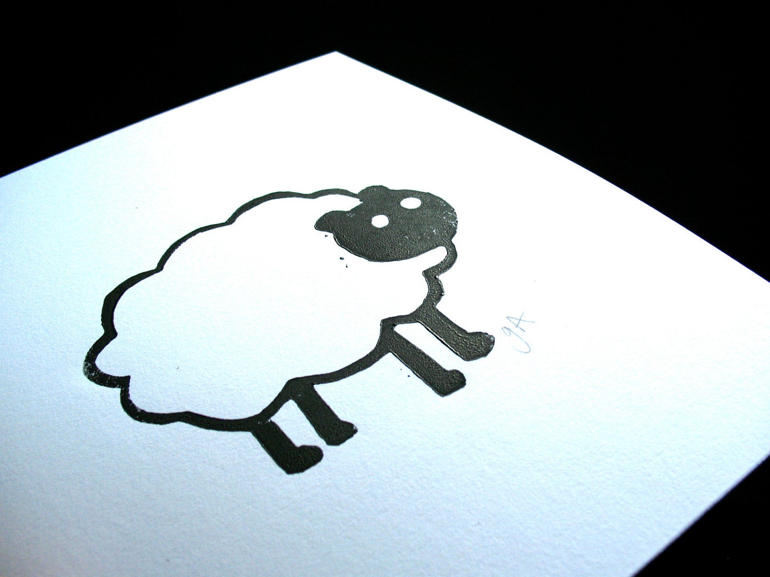 Minimal Sheep Print BLACK Block Print Nursery Relief Print 8x10 Hand ...