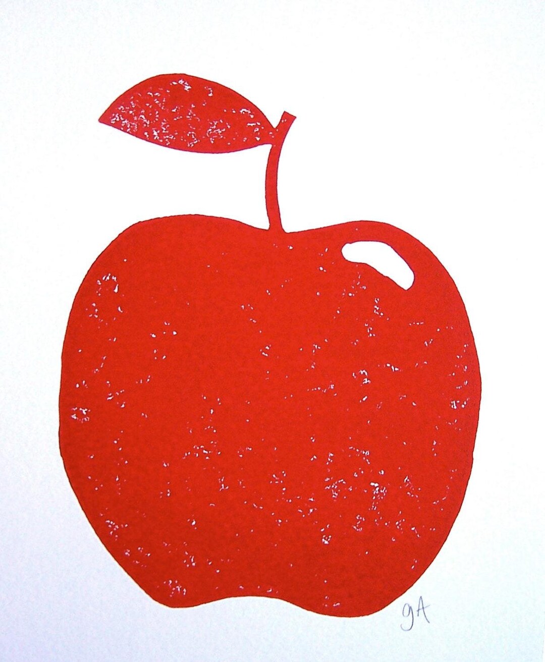Red Apple Linocut Print - 8x10 Minimal Kitchen Wall Art - Red Apple ...