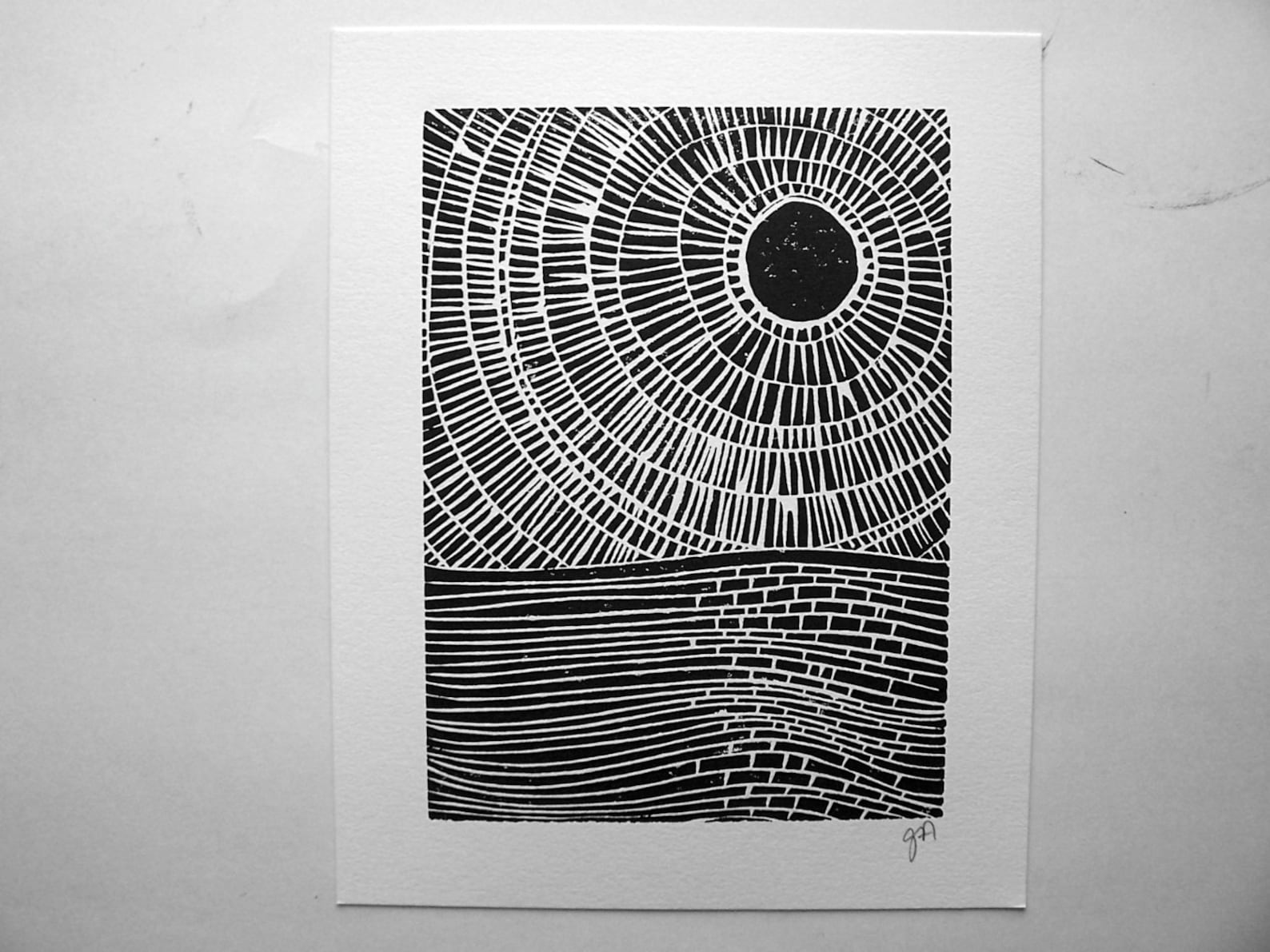 The Ocean at Night Sky on the Ocean Linocut Print 8x10 | Etsy