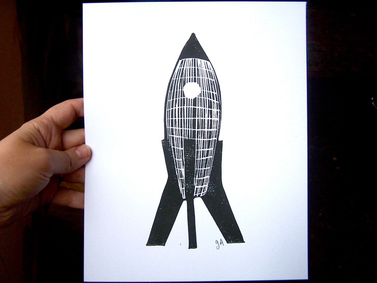 Rocket Ship Linoleum Block Print Cobalt Blue Linocut - Etsy UK