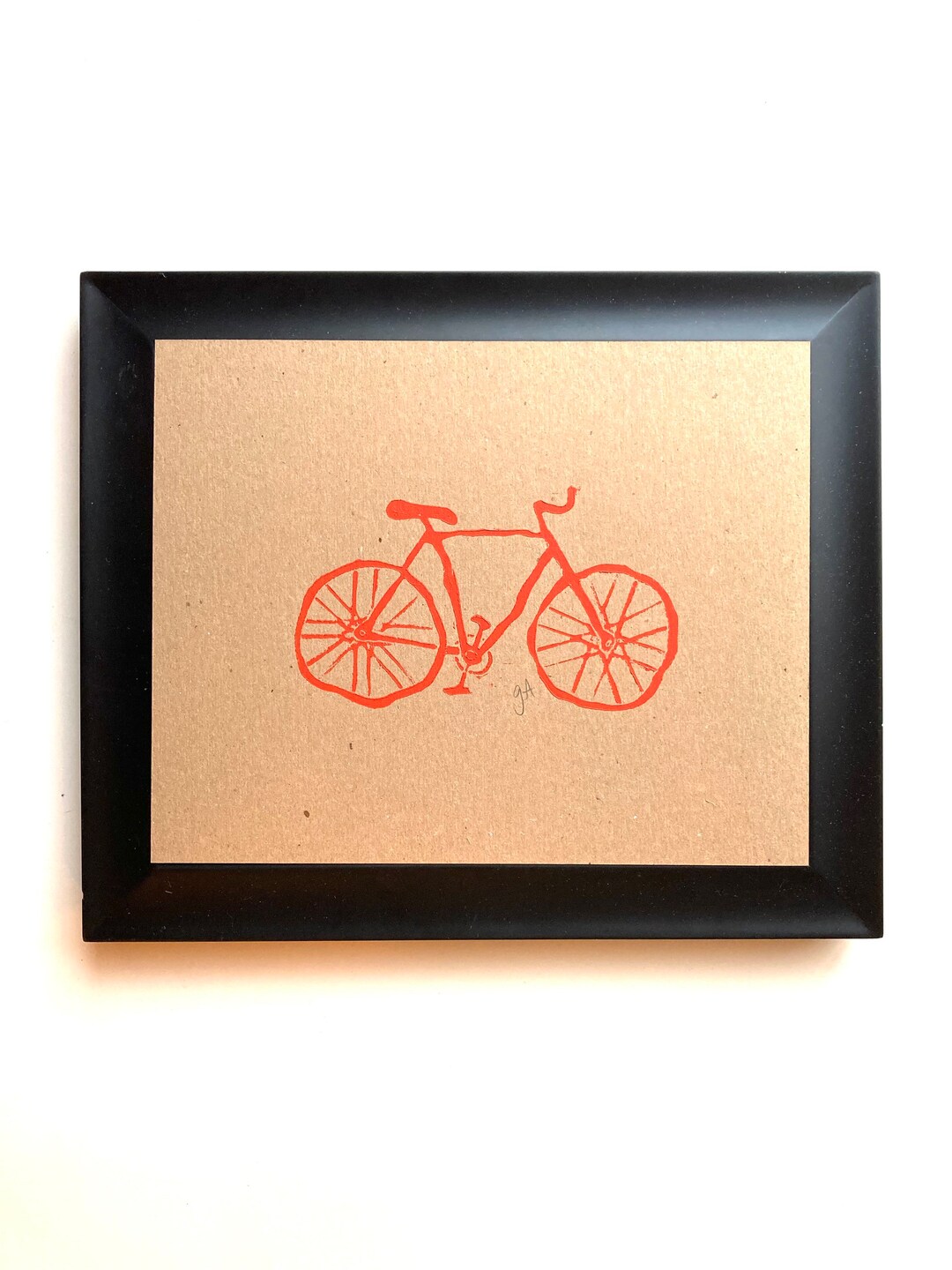 Linocut Print on Chipboard - Light Red Bicycle Relief Print on Thick ...