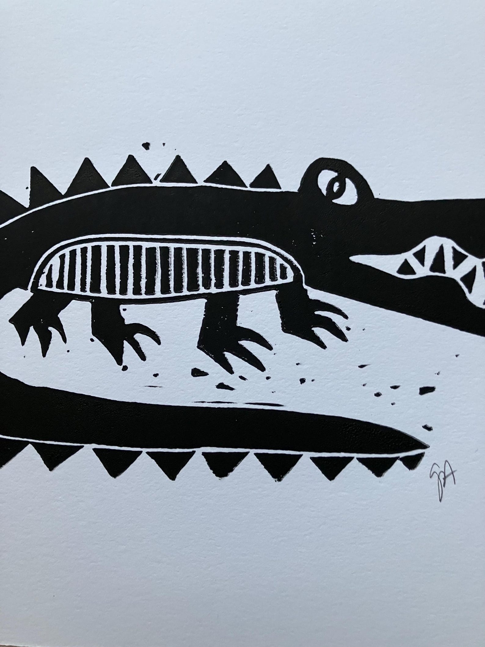 El Cocodrilo - 8x10 Hand Pressed Block Print - Mad Crocodile Relief ...