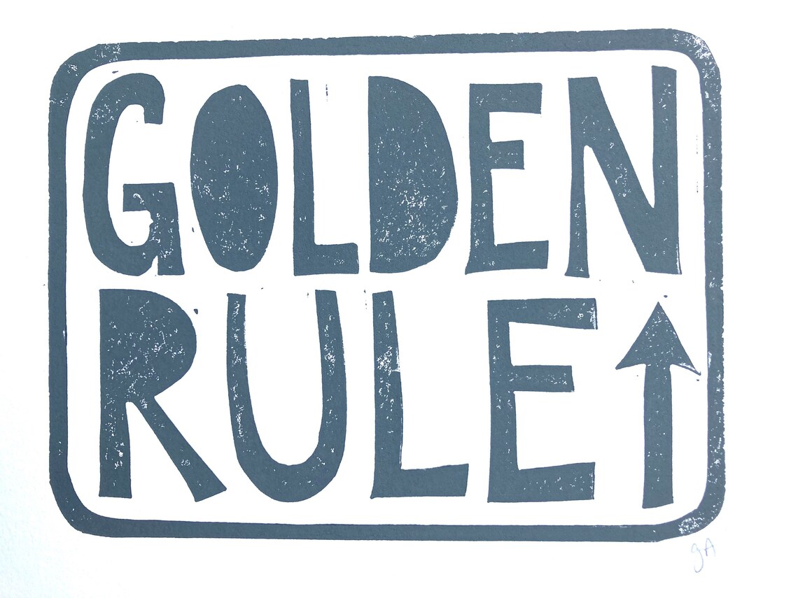 LINOCUT PRINT - Golden Rule - Grey Letterpress Typography Poster 8x10 ...