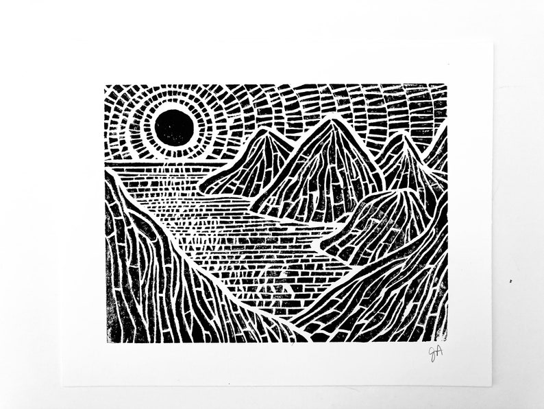 Ocean Sunset on Tropical Islands Linocut Relief Print - Etsy