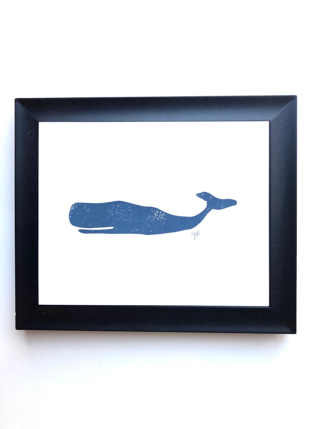 Minimal Dark Blue Whale Linocut Print - Whale Linocut Wall Art 8x10 ...