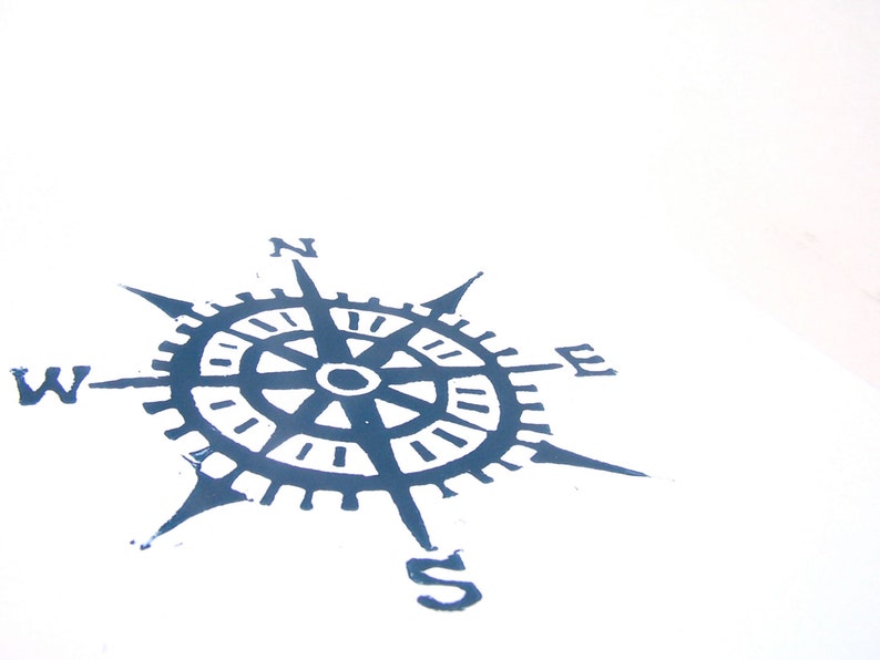Nautical Compass Linoleum Block Print 8x10 Hand Pulled - Etsy