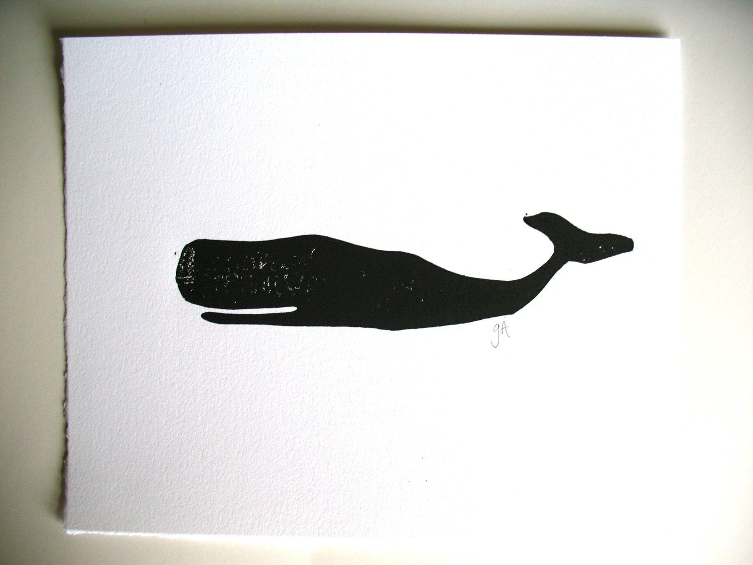 Linocut Print - Minimal Whale - Black Linoleum Block Print Silhouette ...