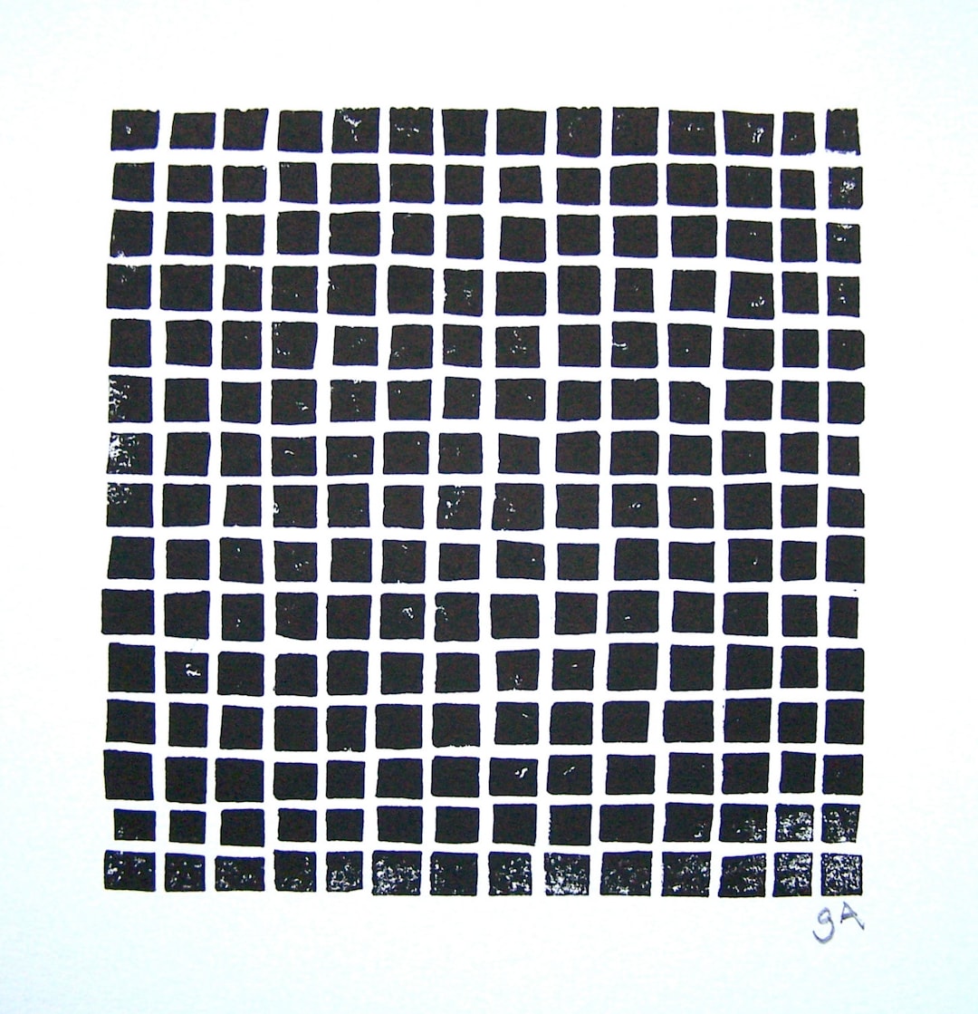 Geometric Squares - Minimal Abstract Black Woodblock Art 8x10 Linoleum ...