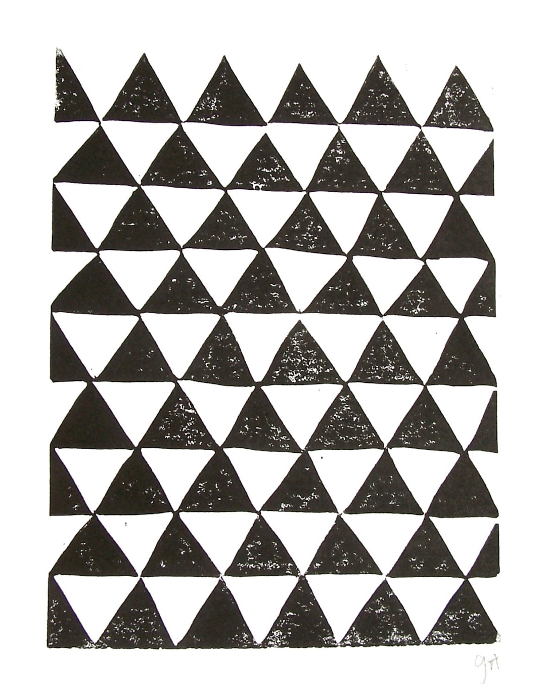 Geometric Pattern - Black Triangle Abstract Block Print 8x10 - Linoleum ...