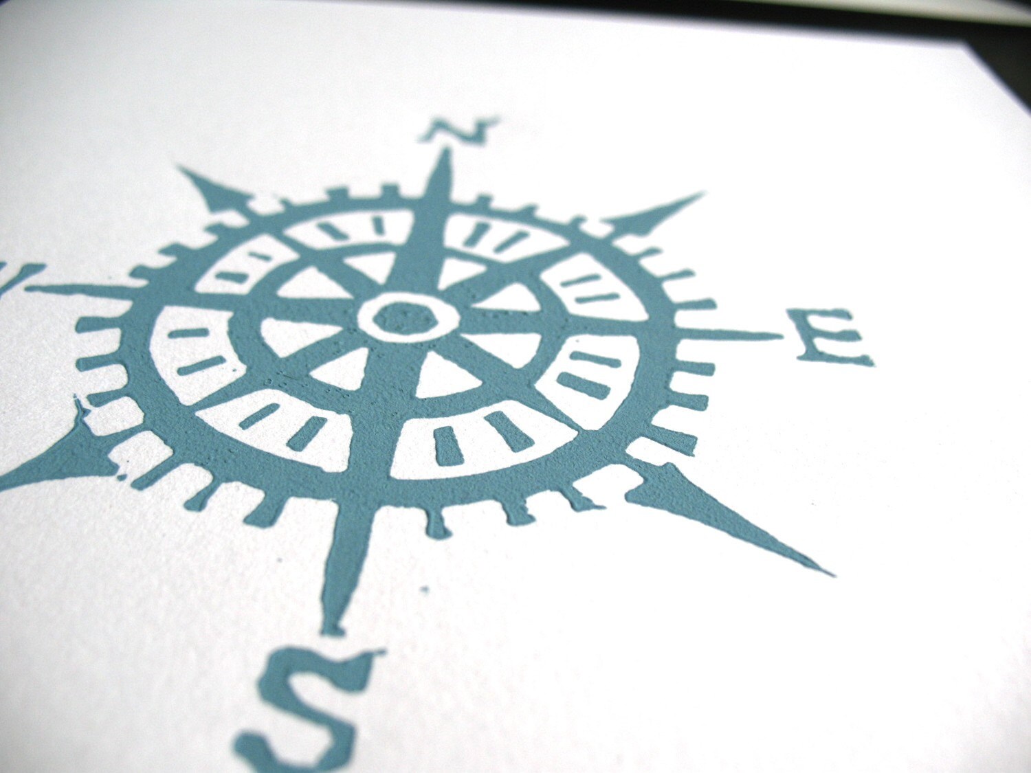 Nautical Compass Linocut Print - 8x10 Hand Pulled Minimal Maritime ...