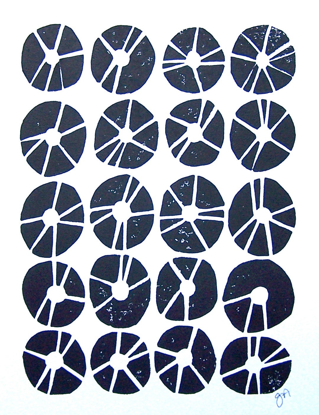 Geometric linocut print black circle rings block print 8x10 | Etsy