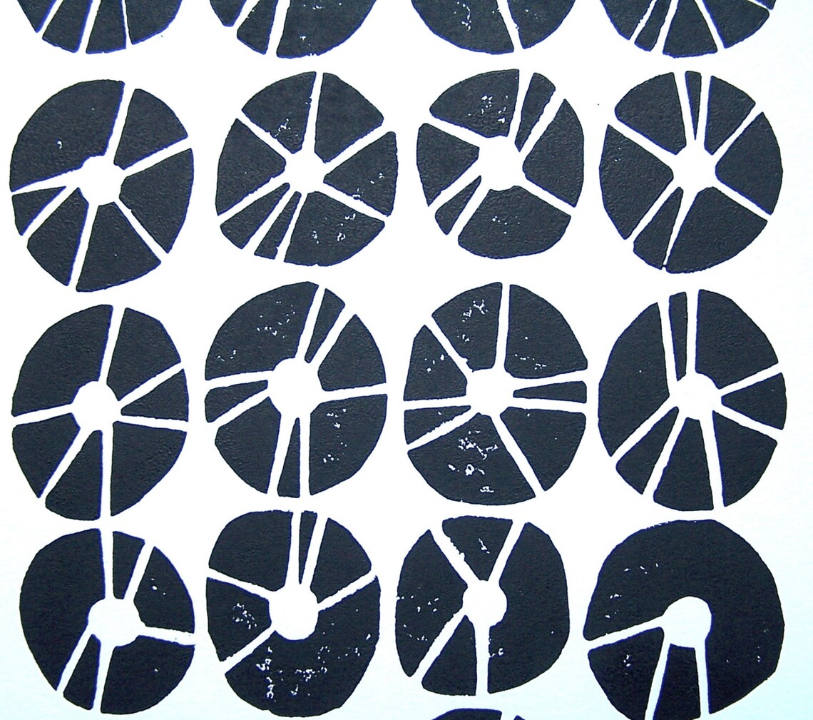 Geometric linocut print black circle rings block print 8x10 | Etsy