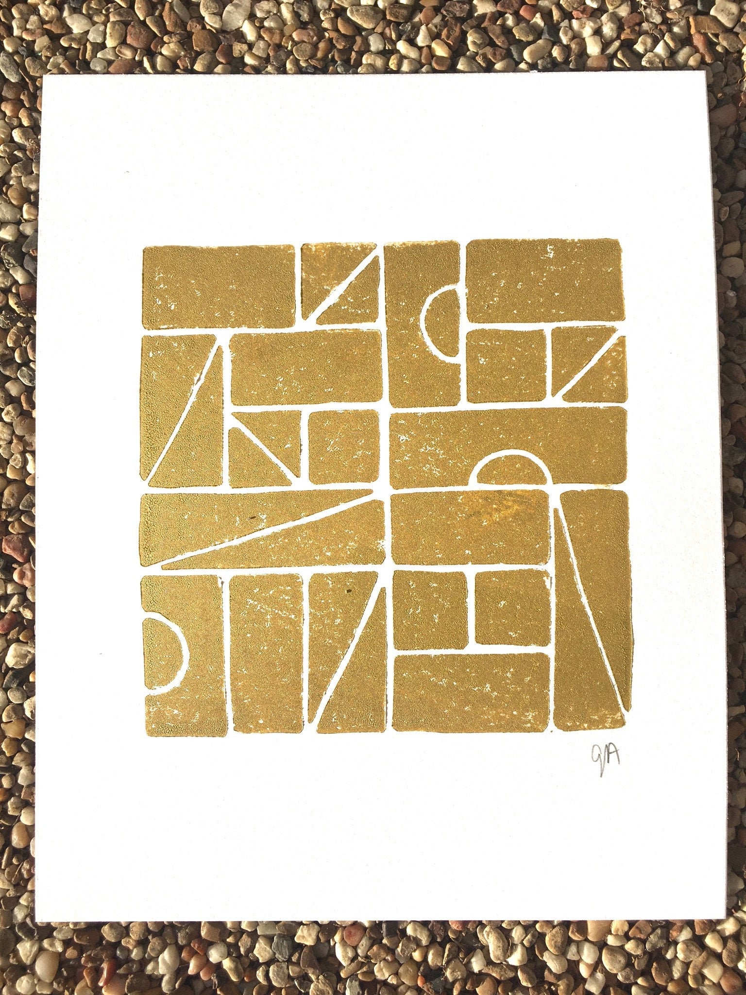 Mid century Modern Block Set Gold linoleum block print | Etsy