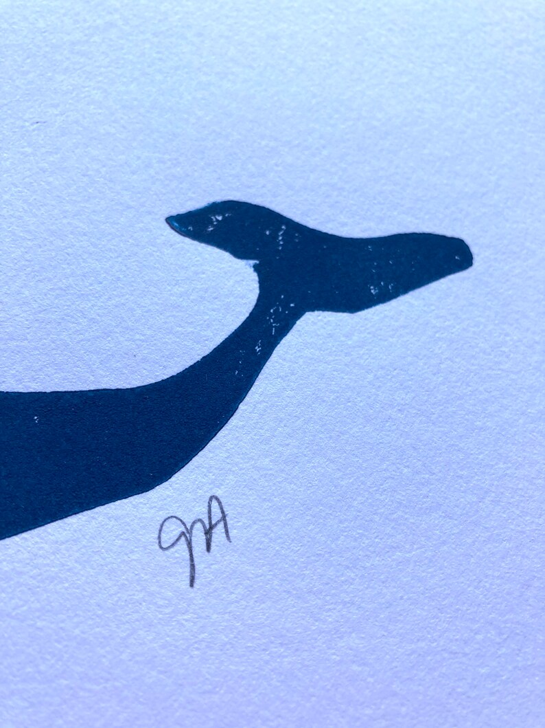 Minimal Dark Blue Whale Linocut Print - Whale Linocut Wall Art 8x10 ...