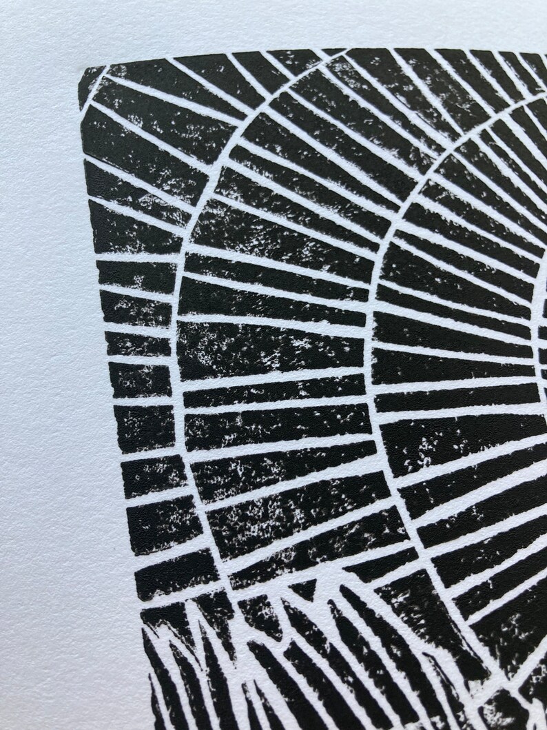 Grass Field Under a Hot Sun - Linocut Relief Print in Black and White ...
