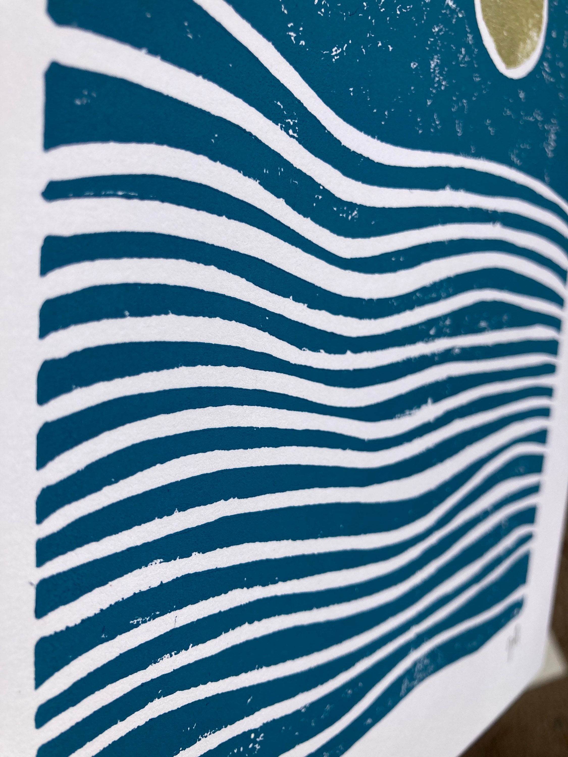 Sunset on the Ocean at Night - Blue and Gold Relief Print - 8x10 ...