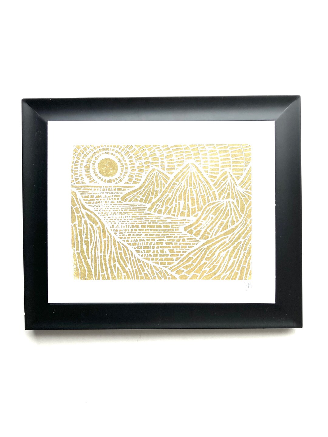 Shimmery Ocean Sunset Linocut on the Sea Relief Print - National Park ...