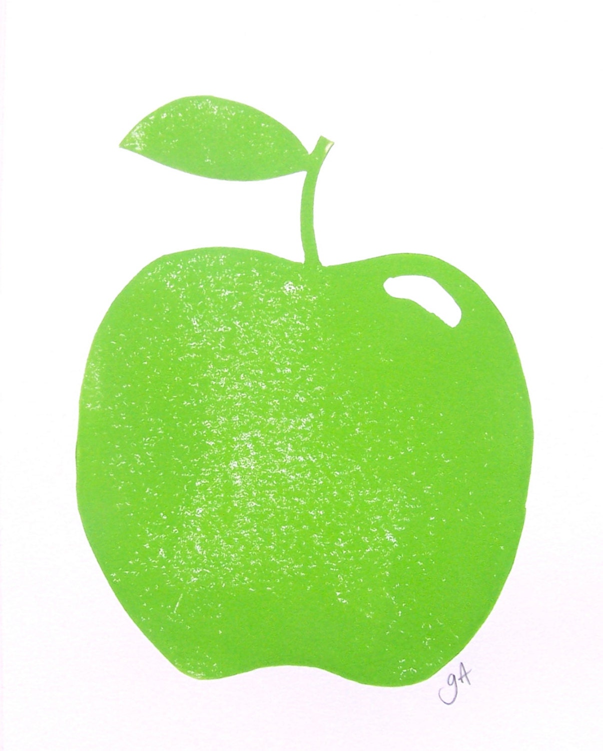 Green Apple Block Print Bright Green Hand-pressed Linoleum | Etsy