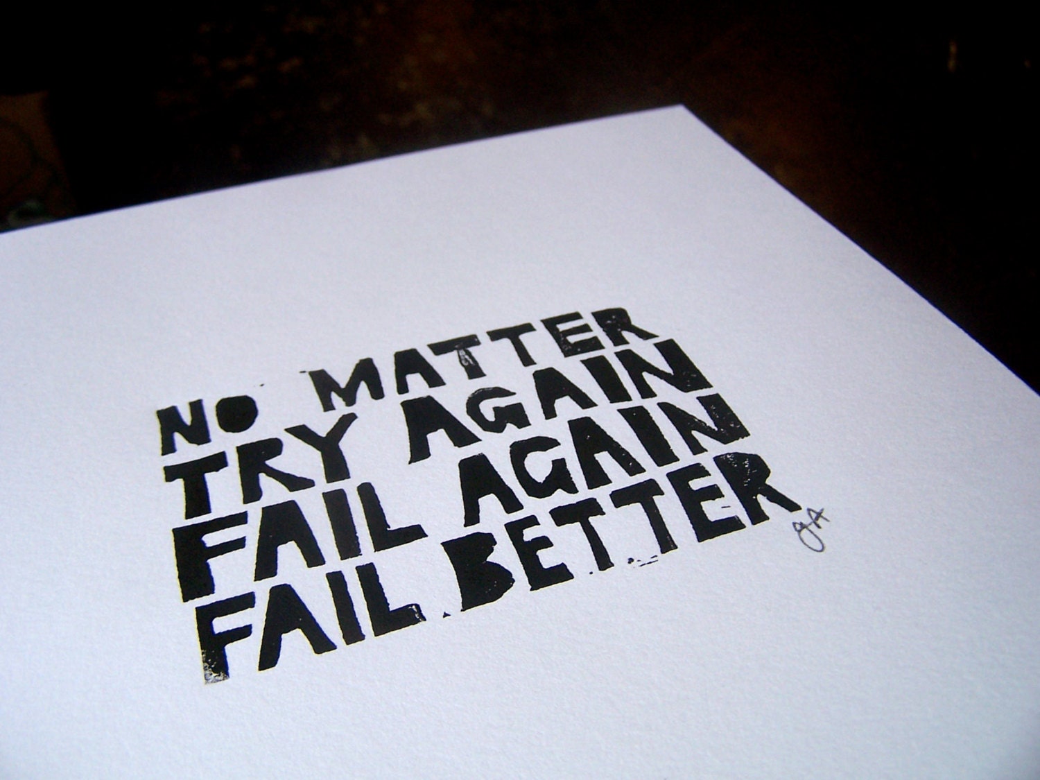 No Matter Try Again Fail Again Fail Better 8x10 Linocut - Etsy