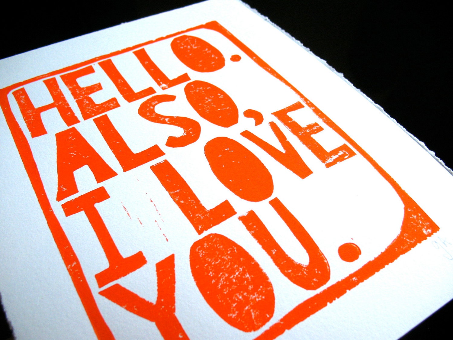 Hello Also I Love You Sweet Linocut Print in Bright Orange - Etsy