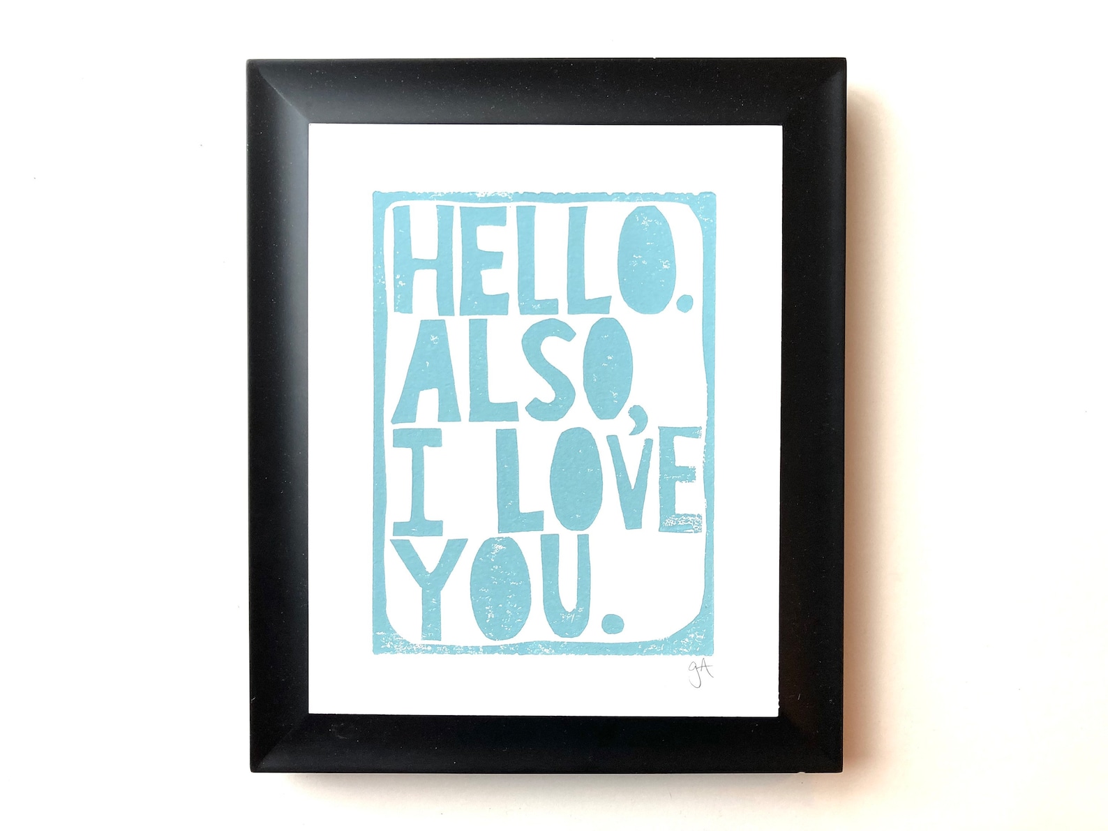 Linocut Print Hello. Also I Love You. Hand Pressed Linocut - Etsy