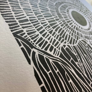 Sunset on the Mountains - Hand-pressed Linocut Print - Minimal Abstract Poster - Ocean Block ...