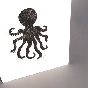 Minimal Black Octopus - Hand Pressed Linocut Poster 8x10 Nautical ...