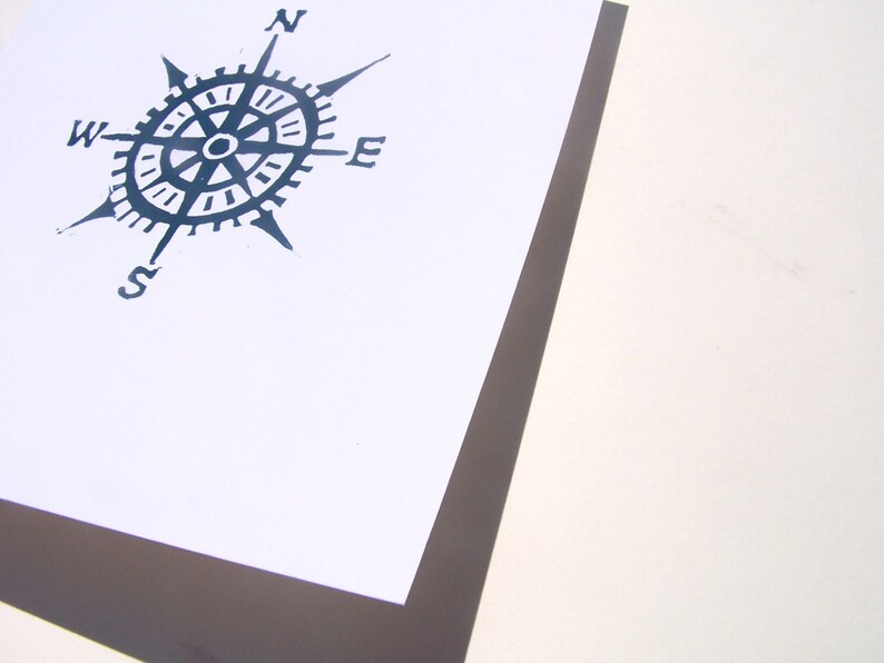Nautical Compass Linoleum Block Print 8x10 Hand Pulled - Etsy