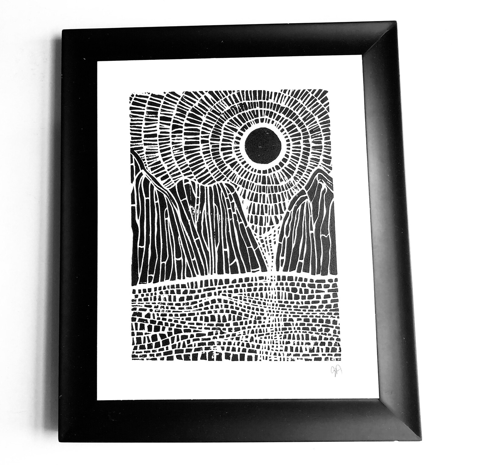 Sunset on the Mountains Hand-pressed Linocut Print Minimal - Etsy