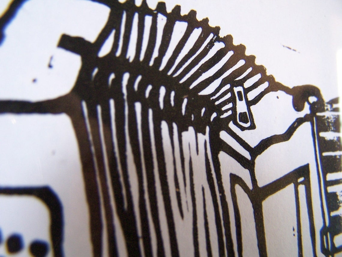 Minimal Print - Black Accordion Linocut Poster 8x10 - Musical ...