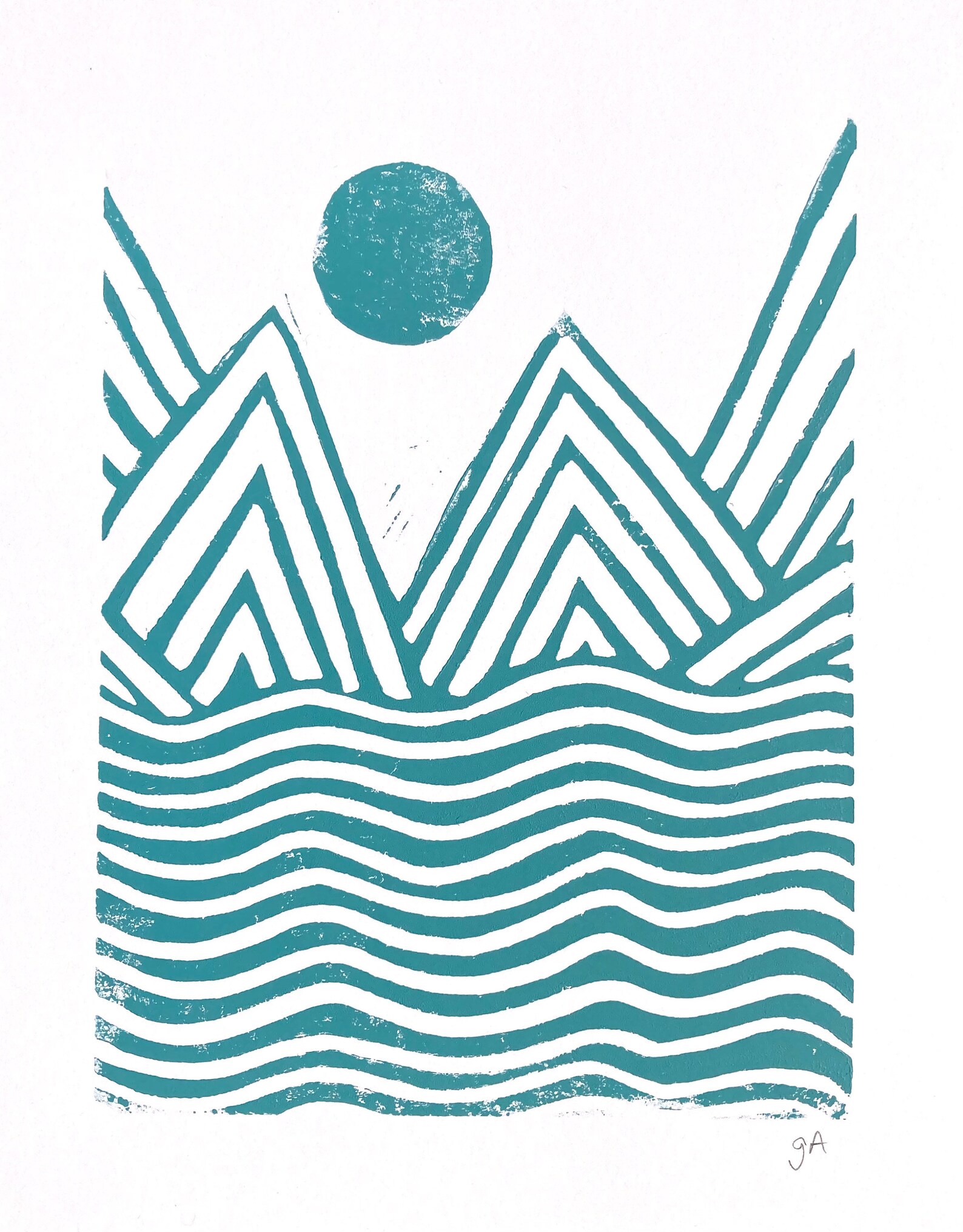 Sun Mountains and Sea 8x10 Minimal Linocut Hand Pressed - Etsy