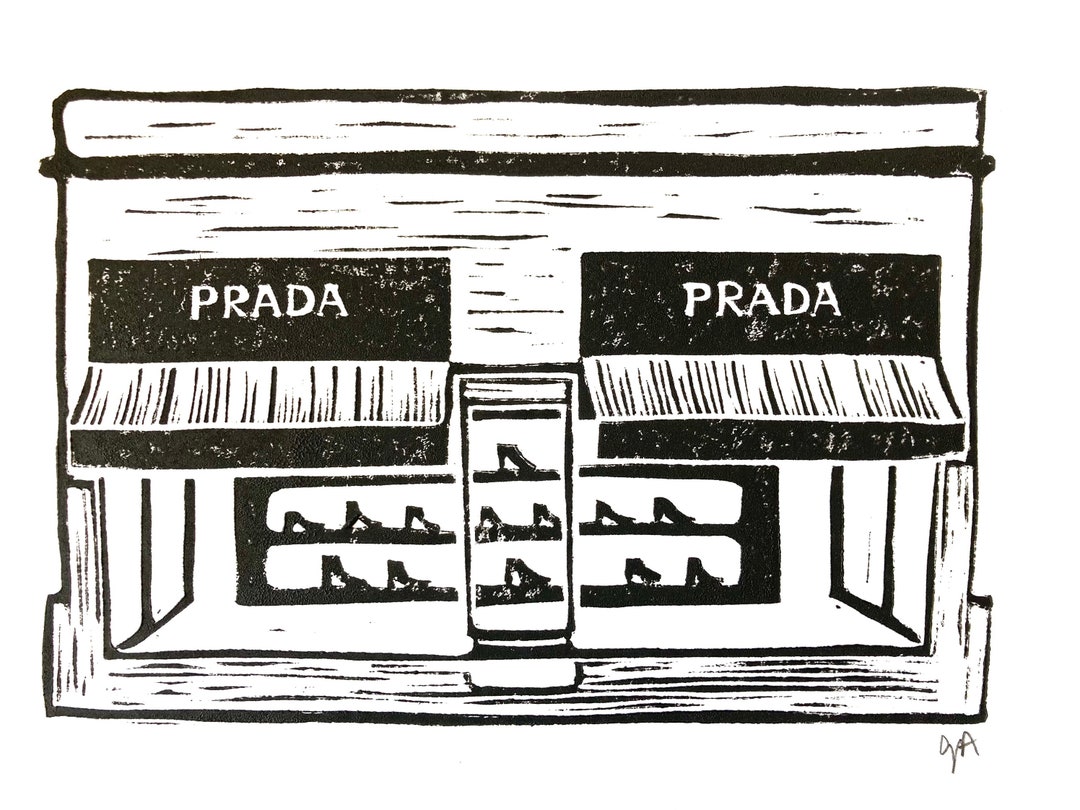 Prada Marfa Linocut Relief Print in Black - Block Print Wall Art - Art ...