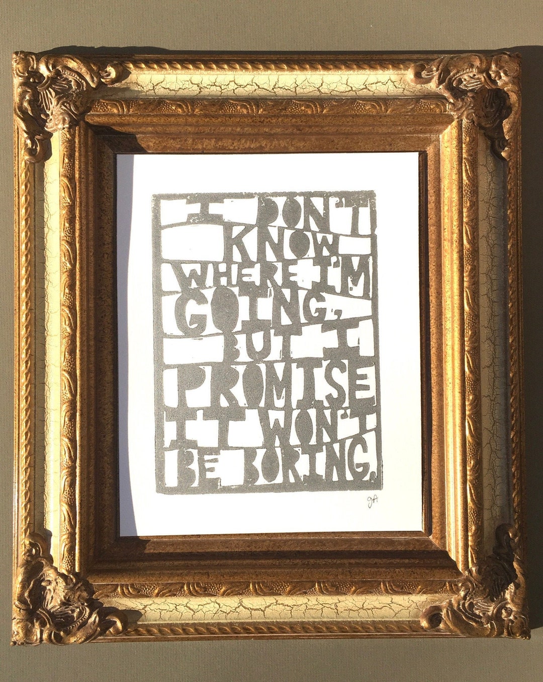 David Bowie Quote Linocut Print - I Don't Know Where I'm Going - Silver ...