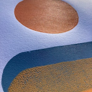 Monoprint - Abstract Multi-color Linocut Relief Blue and Yellow Print ...