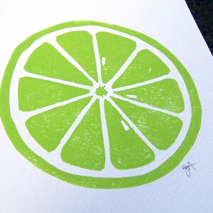 Lime Green Linoprint - Hand Pressed Citrus Linoleum Print for the ...