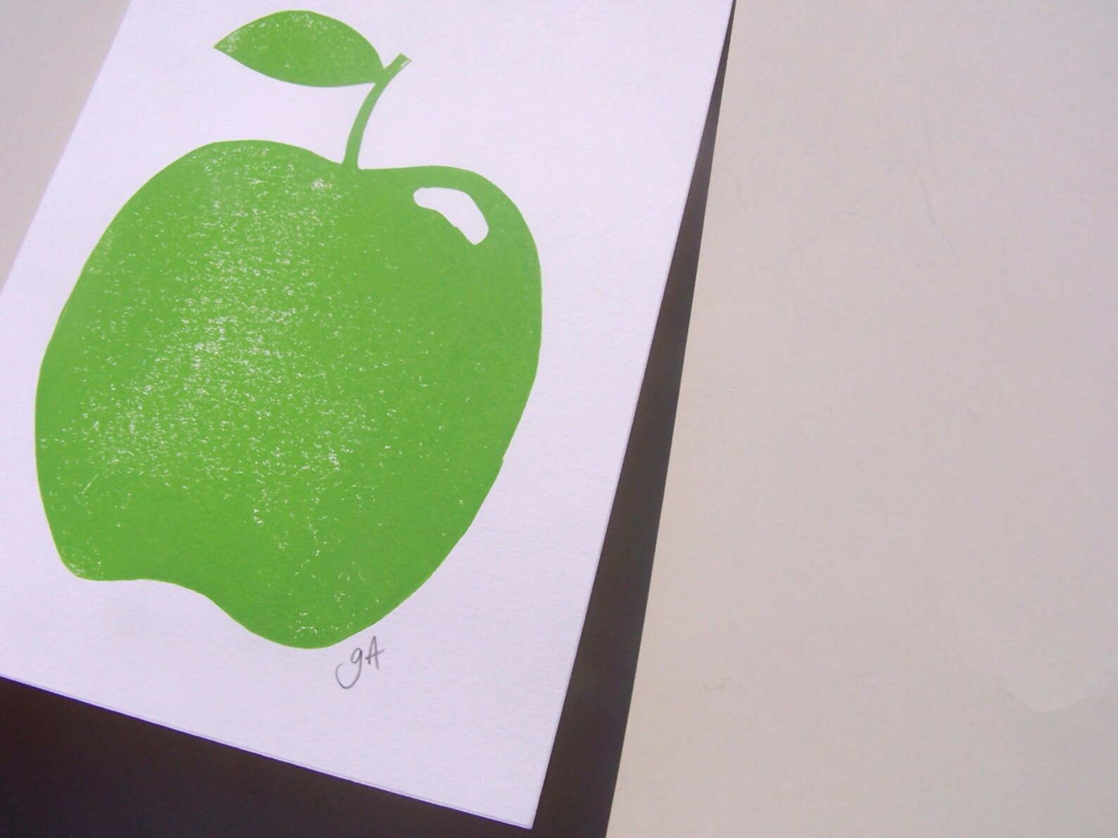 Green Apple Block Print Bright Green Hand-pressed Linoleum | Etsy